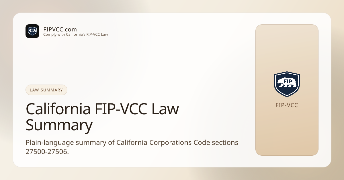California FIP-VCC Law Summary | FIPVCC.com